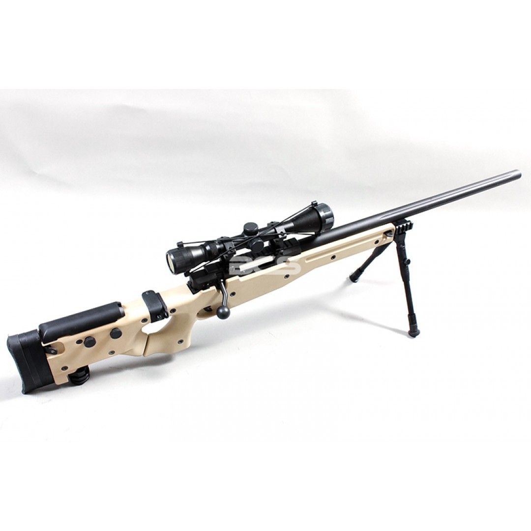 沙色 WELL MB08 AW338 手拉空氣狙擊槍 贈3-9*40狙擊鏡+快拆腳架:BCS Airsoft 武器空間-生存遊戲專賣旗艦店